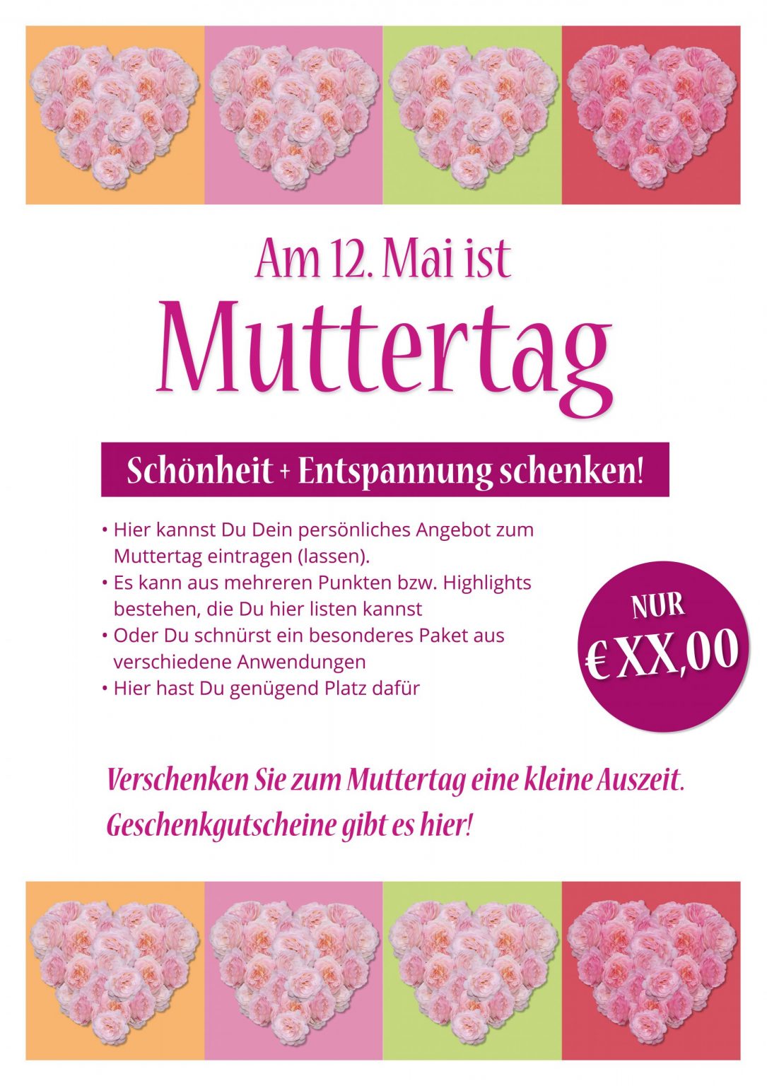 Druckvorlagen Muttertag – Geschenkgutscheine - Plakate – Beauty